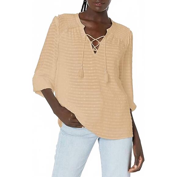 PAIGE | Tops | New Paige Shaylene Ruffled Quarter Sleeve Lace Up Top In ...